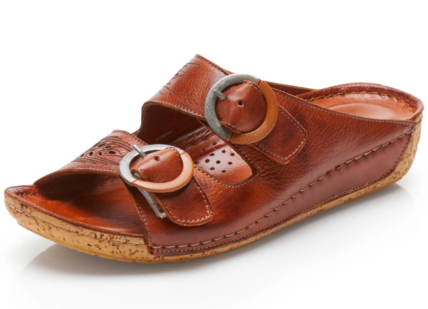 Gemini Pantolette mit verstellbaren Schließen - COGNAC