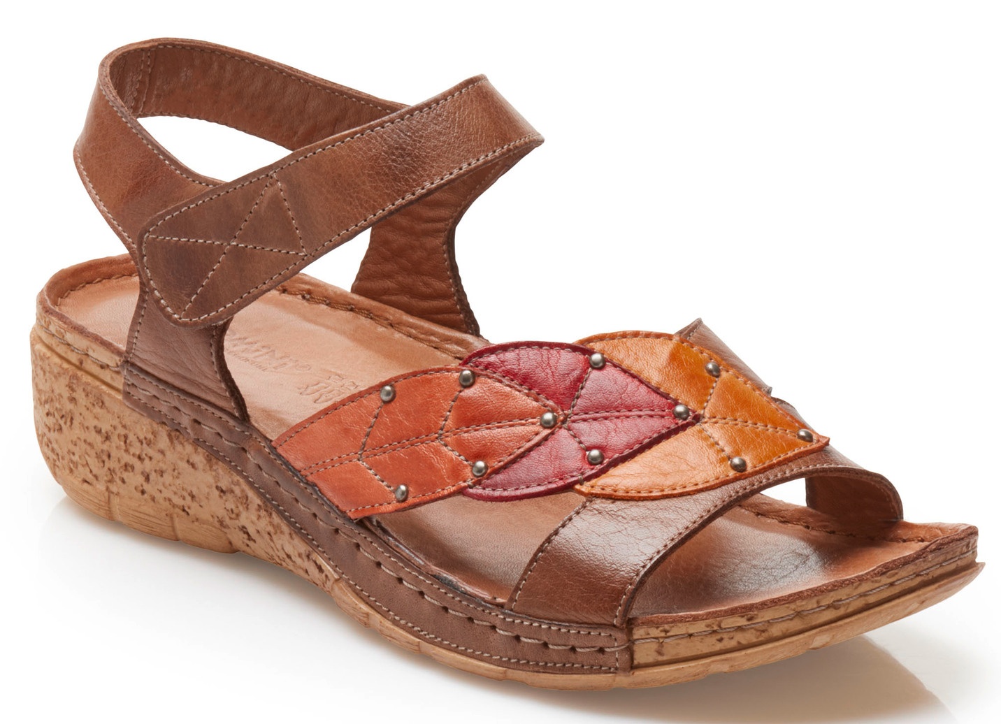 Gemini Sandale mit Ziernieten - COGNAC-BUNT