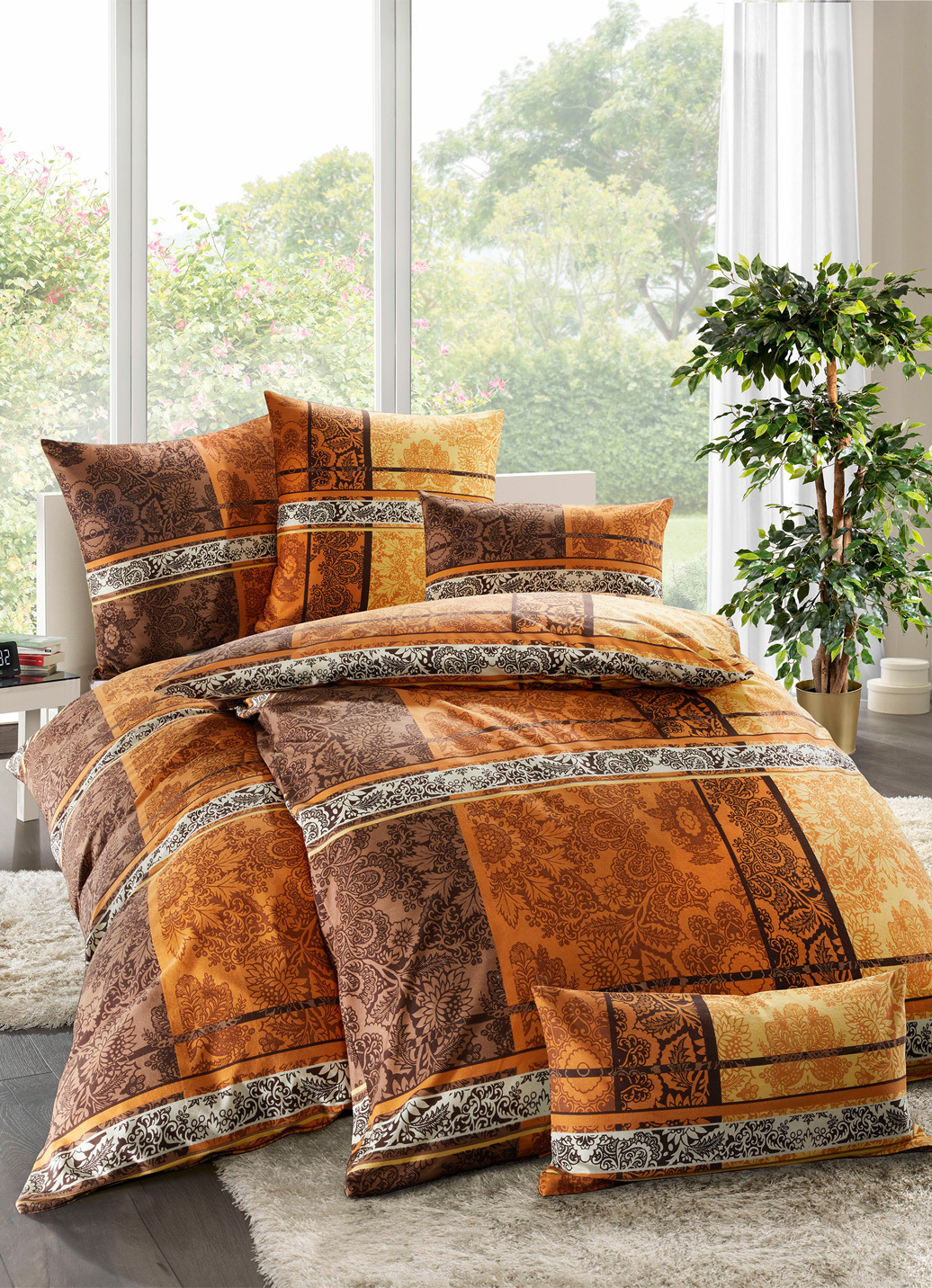 Beidseitig bedruckte Bettwäsche-Garnitur - BRAUN