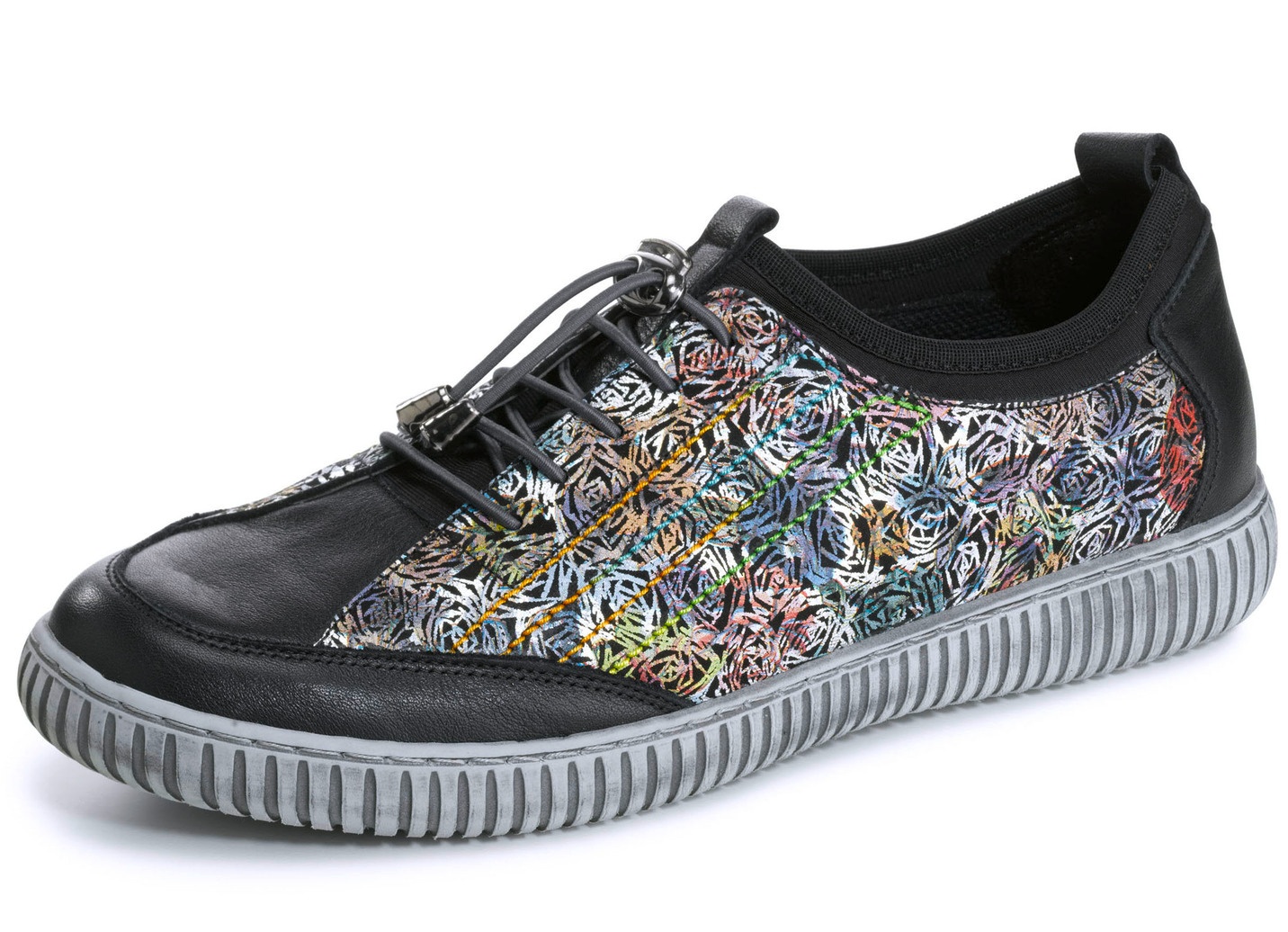 Gemini Sneaker aus teilweise floral bedrucktem Rindleder - SCHWARZ-BUNT