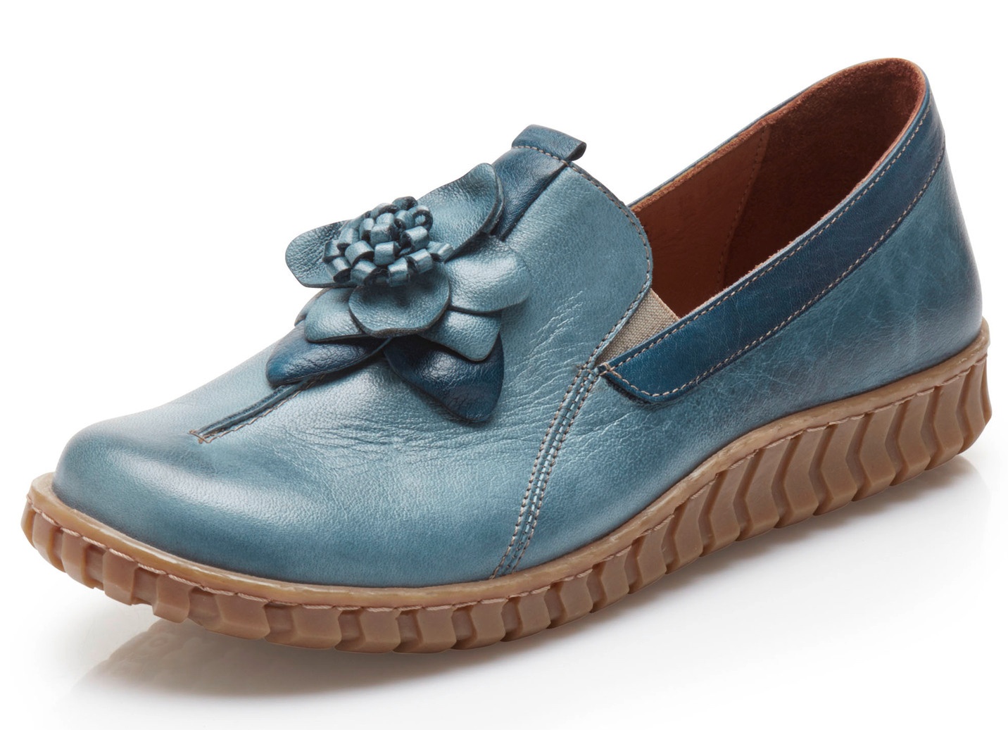 Gemini Slipper mit Lederblüte - JEANSBLAU