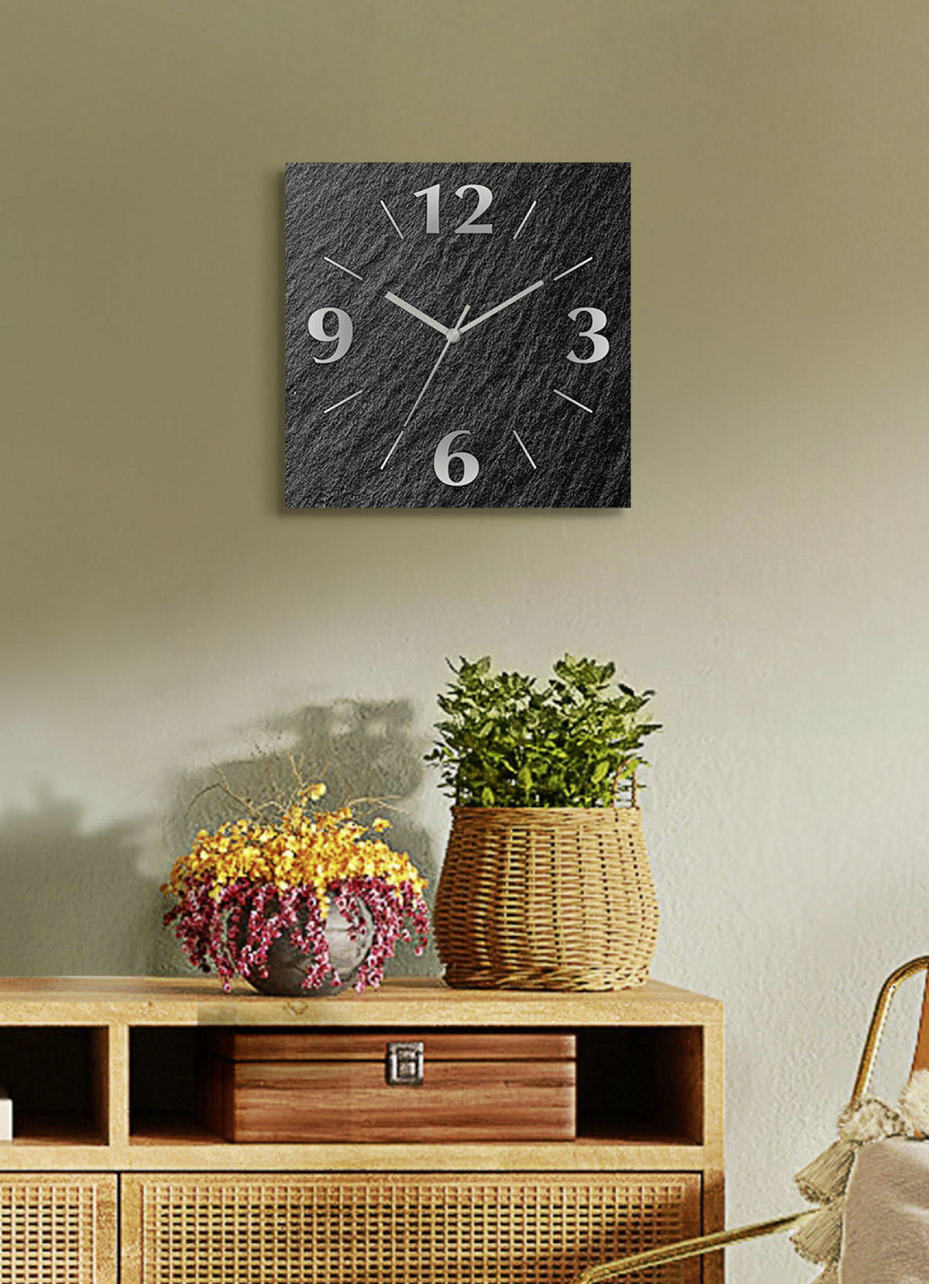 Mit Quarzuhrwerk - Hochwertige Wanduhr in Schiefer-Optik - ANTHRAZIT