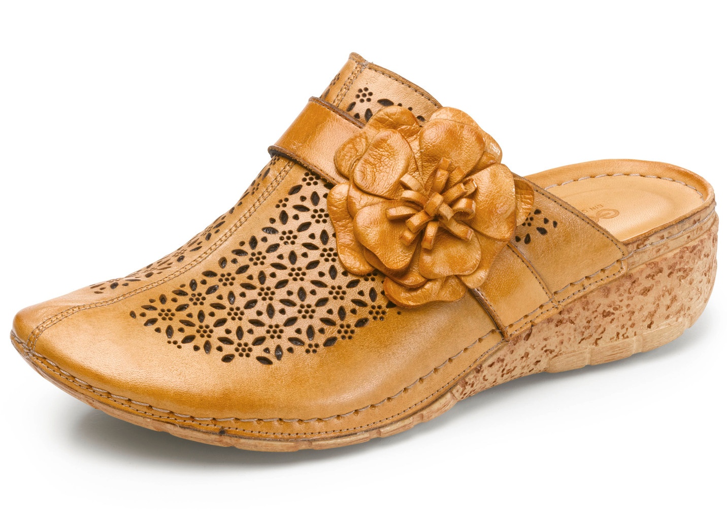 Gemini Clog mit schöner Lederblüte - MAISGELB