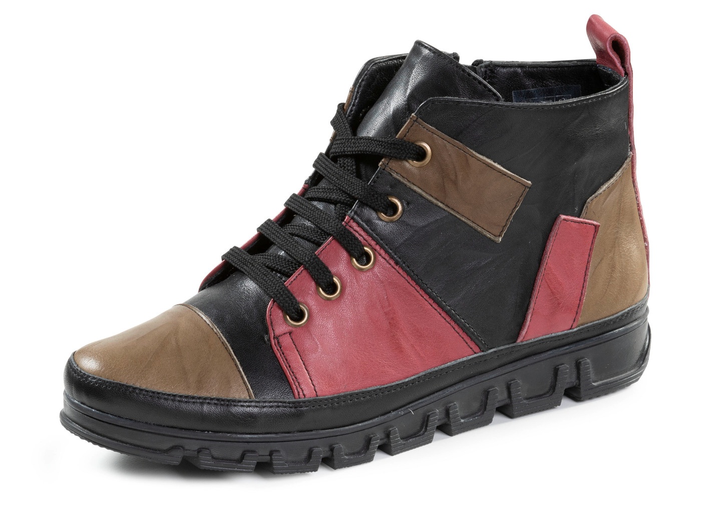 Gemini Schnür-Bootie mit Knitter-Struktur - SCHWARZ-ROT-GRÜN