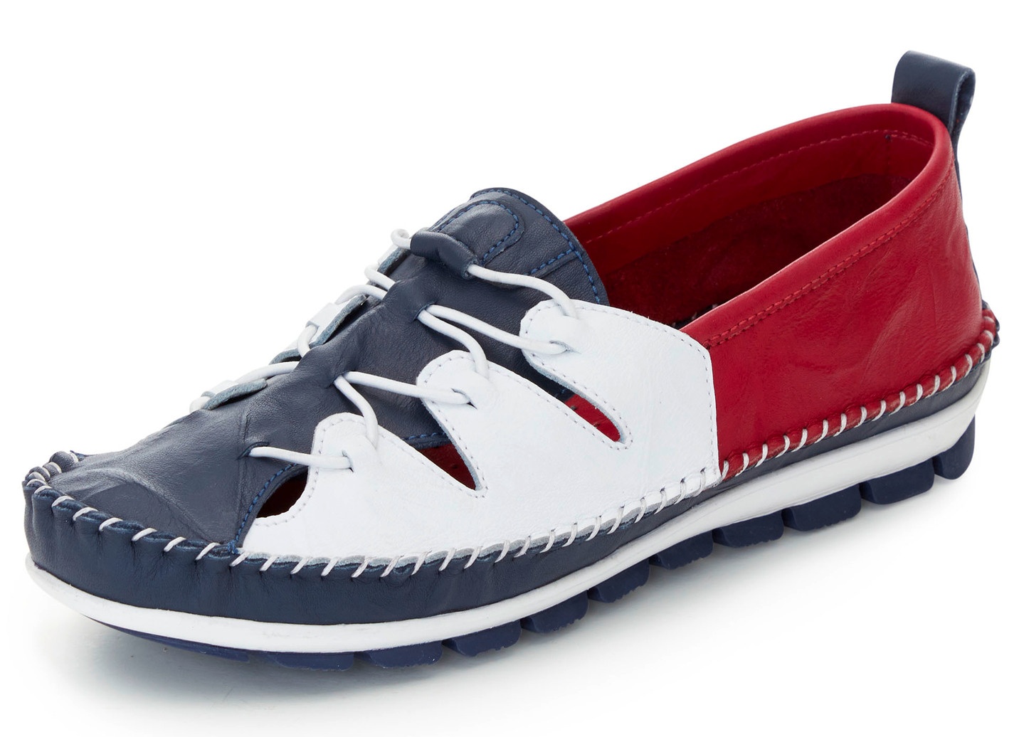 Gemini Slipper mit Knitter-Struktur - MARINE-WEISS-ROT