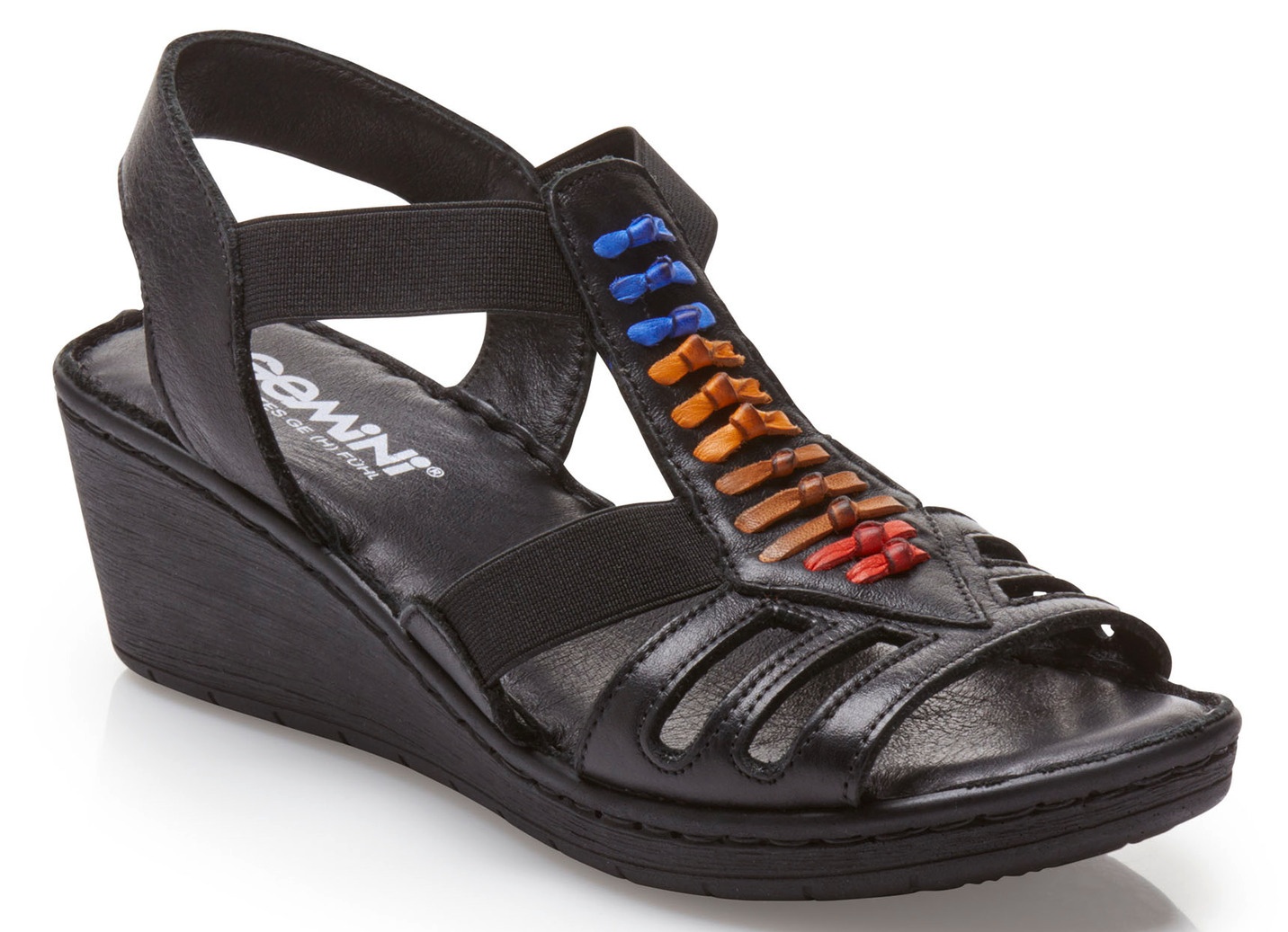 Gemini Sandalette mit bunten Lederdurchzügen - SCHWARZ