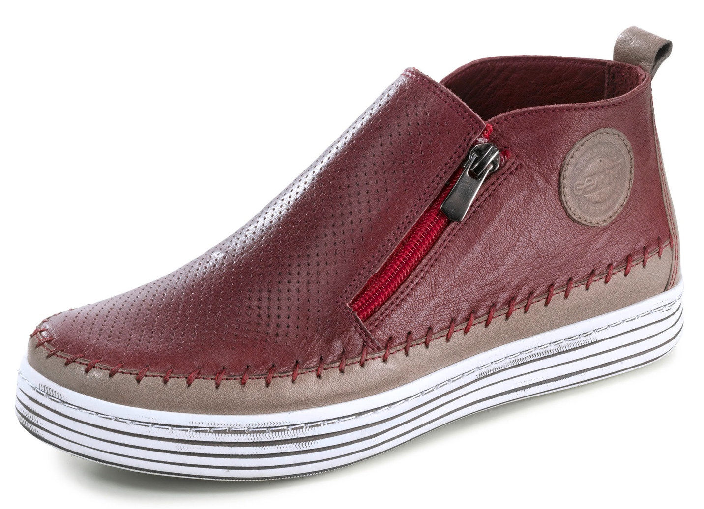 Gemini Bootie aus Rind-Nappaleder mit Zierperforation - BORDEAUX-TAUPE
