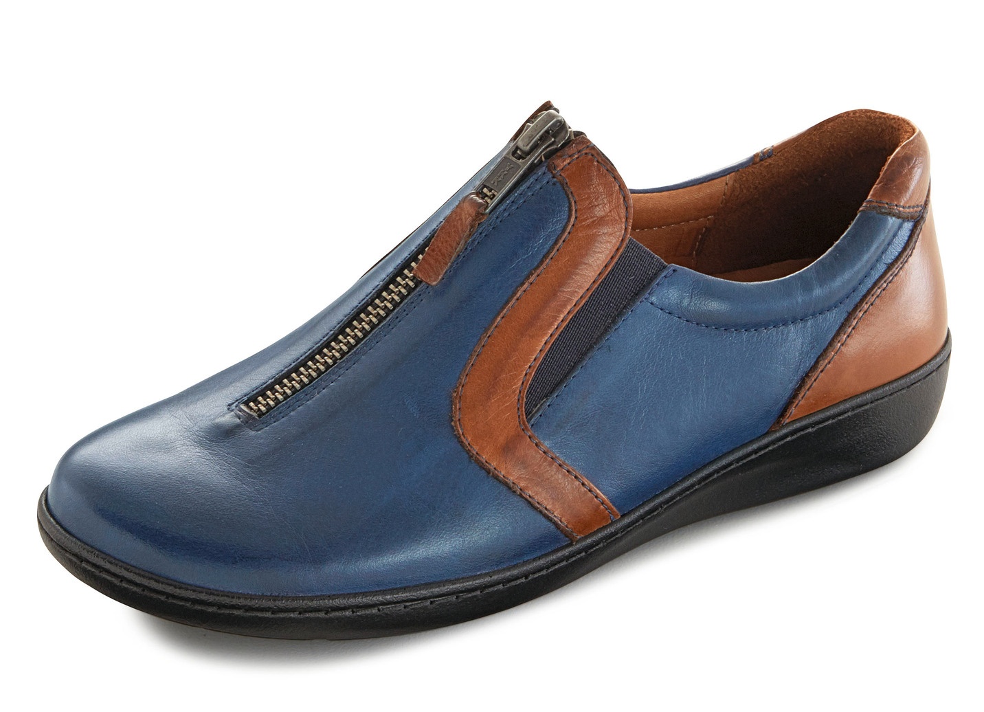 Gemini Slipper mit praktischem Reißverschluss - JEANS-COGNAC