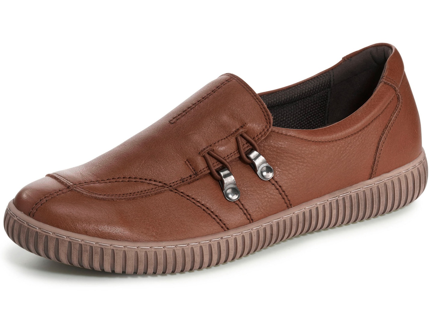 Gemini Slipper aus Rind-Nappaleder mit Zierösen - COGNAC