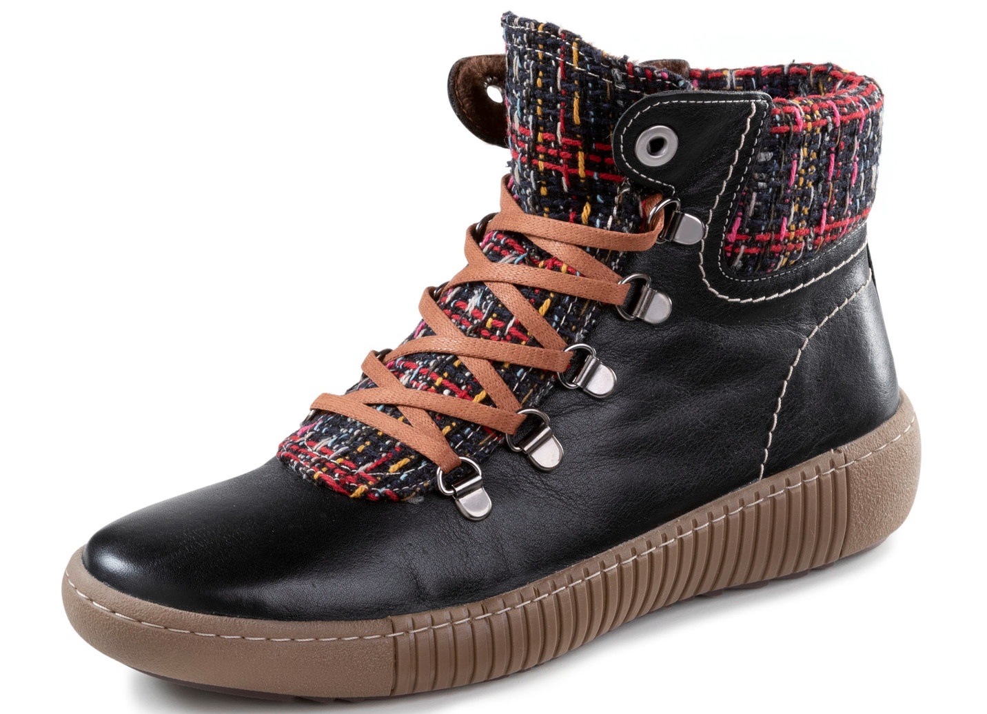 Gemini Schnür-Bootie mit buntem Textilmaterial - SCHWARZ