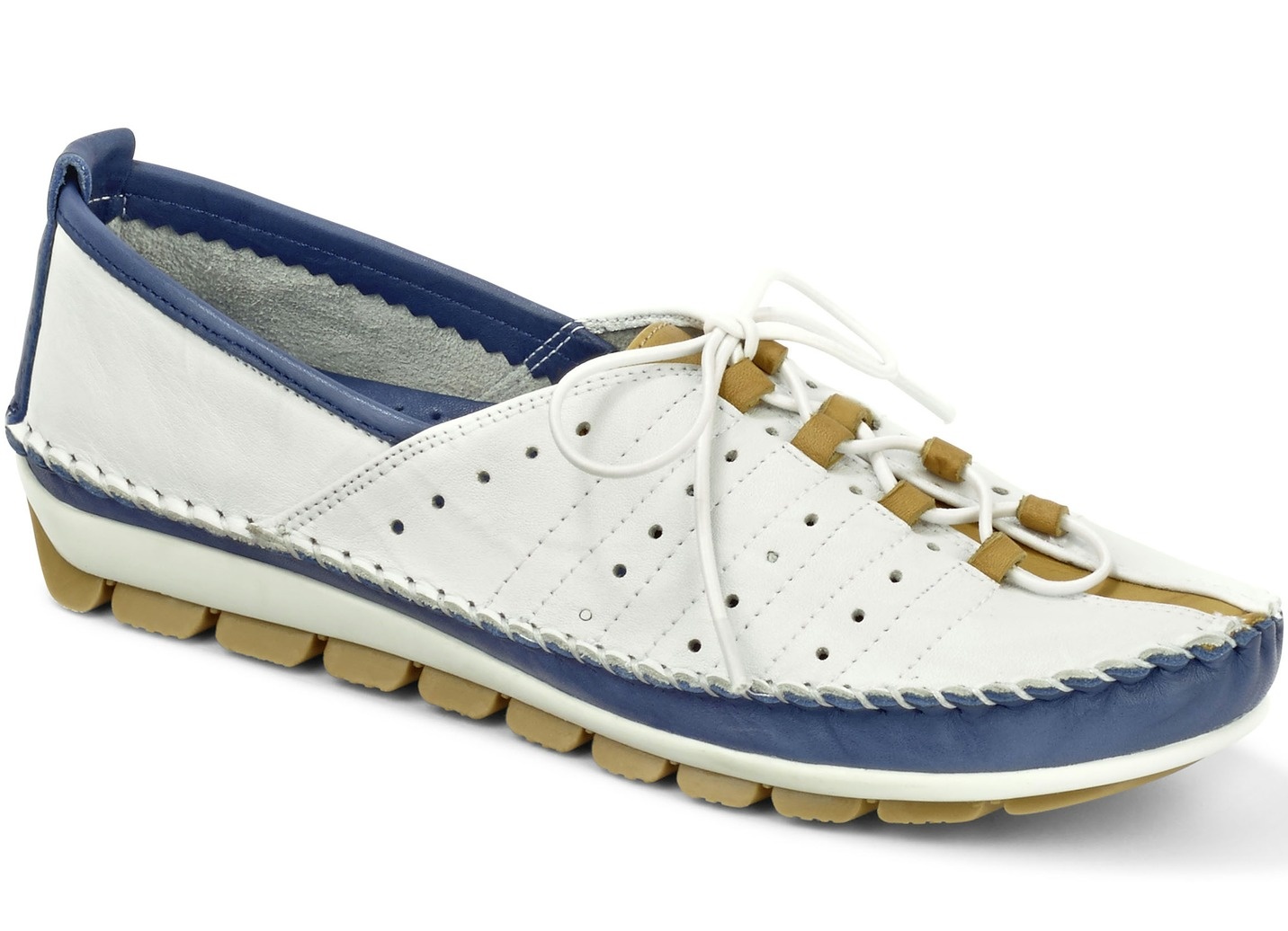 Gemini Mokassin-Slipper aus angenehmem Leder - WEISS-BLAU-MAIS